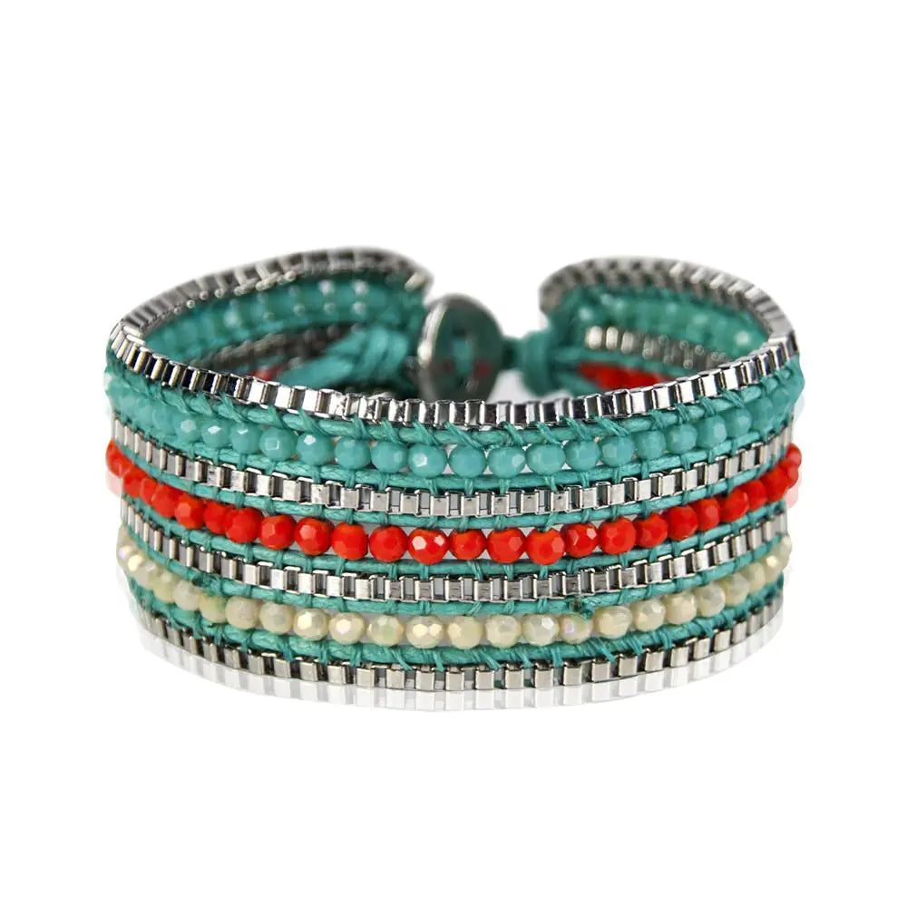 Looped Bracelet Tangerine - Intricate Weaving Hippie Chic Adjustable