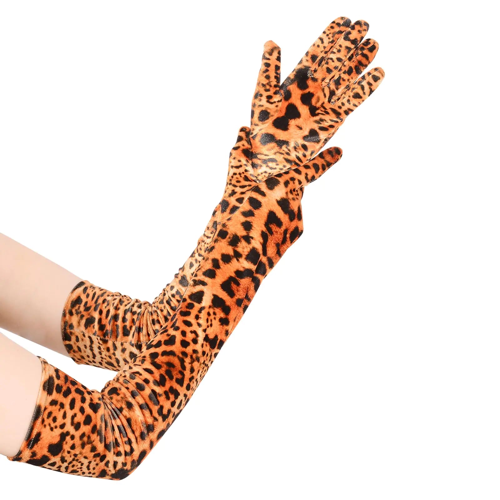 JISEN Women Leopard Print Gloves Long Velvet 1920s Gloves Animal Print ...