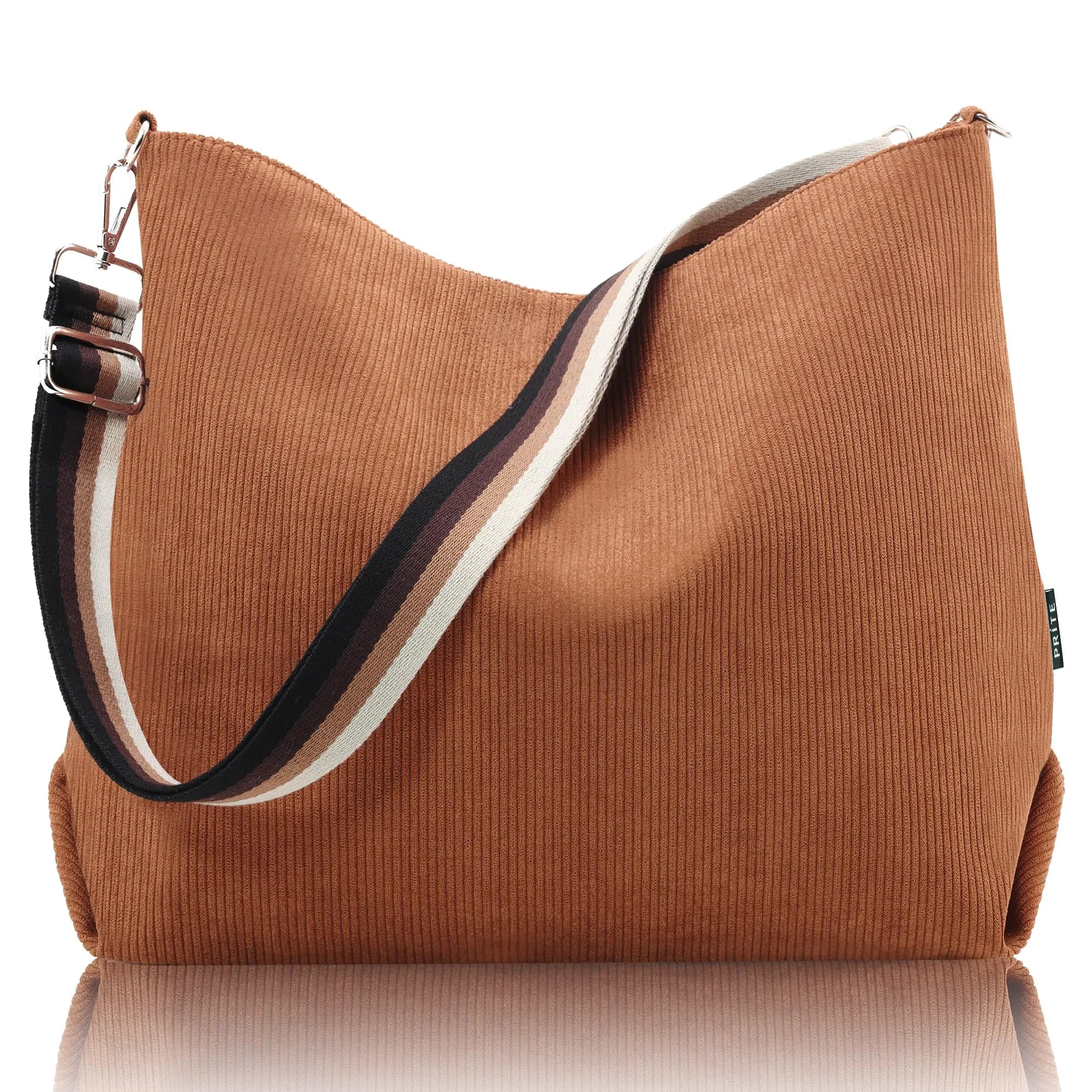 Prite Women’s Corduroy Tote Bag with Zipper Stylish Shoulder Bag with